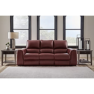 Signature Design by Ashley Alessandro Contemporary Leather Power Reclining Sofa with Adjustable Headrest, Red
