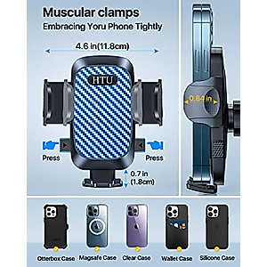 HTU【Upgrade Magnet for Magsafe Car Mount,【360°Suction Cup & Alloy Telescopic Arm】 Handsfree Powerful Magnetic Cell Phone Holder for Car Dashboard Windshield, for Phone 14 13 12 Pro Max Mini,Dark Blue