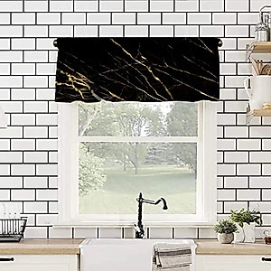 SHElifestyle Marble Kitchen Valances Window Curtain,Abstract Gold and Black Marble Pattern Curtain Valances for Bedroom Bathroom Living Room Cafe,52x18 inch