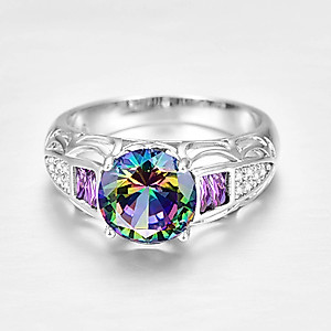 Narica Women's 925 Sterling Silver Filled Round Cut Rainbow Topaz Rings Band for Mom Size 9