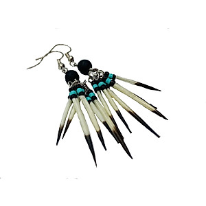 Clustered Black and Turquoise Quill Earrings Native