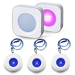 LIOTOIN Wireless Caregiver Pager Call Button Nurse Alert System Call Bell for Home/Elderly/Patients/Disabled/School 3 Transmitters 2 Plugin Receivers (600+ft Operating Range)…