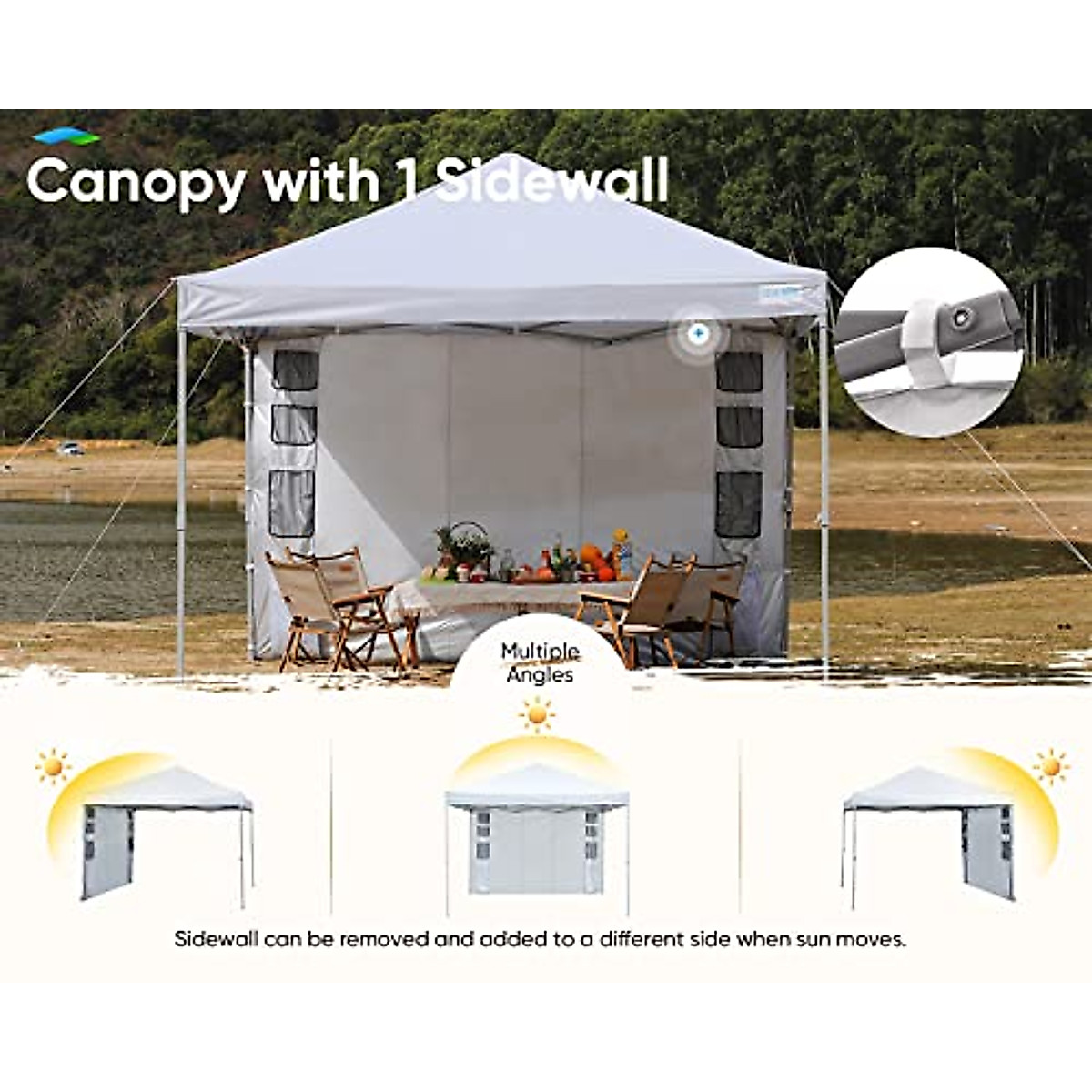 Quictent 10x10 Pop up Canopy with Sidewall, Easy up Canopy Tent Including 1 Sidewall with Pockets, for Camping and Outdoor Events-White