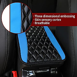 Fogfar Pack-1 Center Console Armrest Pad, Three-Dimensional Embroidery Armrest Box Mat, 12.5In x 7.4In Leather Waterproof Armrest Cover, Suitable for Most Vehicles, SUVs, Trucks (Blue)