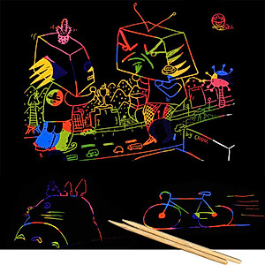 BESTING Rainbow Scratch Mini Art Notes 300 Sheets Scratch Off Paper Cards with 6 Wooden Stylus for Kids Arts Craft Kits for Girls Boys Games Party Favors Birthday Halloween (SP300)