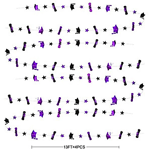 Purple Black Graduation Decorations 2023 Graduation Hat Diploma Star Garland Banner Bunting Streamer Backdrop for Graduation Party Supplies Classroom Middle High School Grad Home Decor