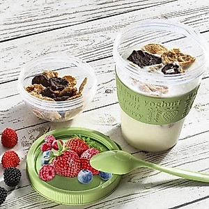 Fairway Finds 4 Pack of 20 oz Yogurt Parfait Cups With Lids Reusable Crunch Cup Portable Cereal Cup Meal Planning Containers Milk Granola Yoghurt Carrying Container Cereal on the go Lids and Spoons