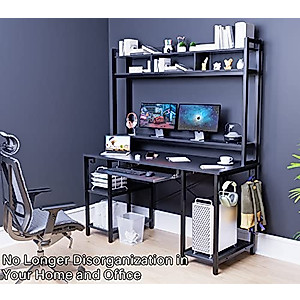 Computer Desk with Hutch Bookshelves, Storage Shelves, Keyboard Tray, Home Office Study Work Desk 53 inch Width, 70 inch High
