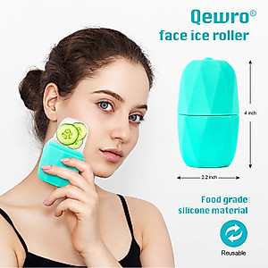 2Pack Ice Roller for Face, Qewro Silicone for Tone skin, Reusable Eye Puffiness Relief, Ice Roller Mold for Neck, Facial Roller to Remove Fine Lines Pores Anti Wrinkles (Pink and Green)