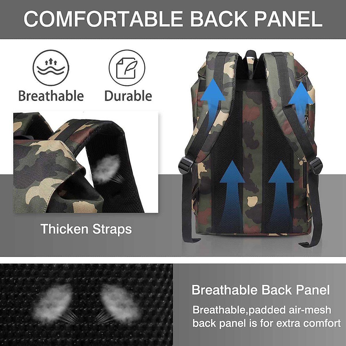 VASCHY Backpack for Men, Fashion Water-resistant Rucksack College Backpack Camouflage