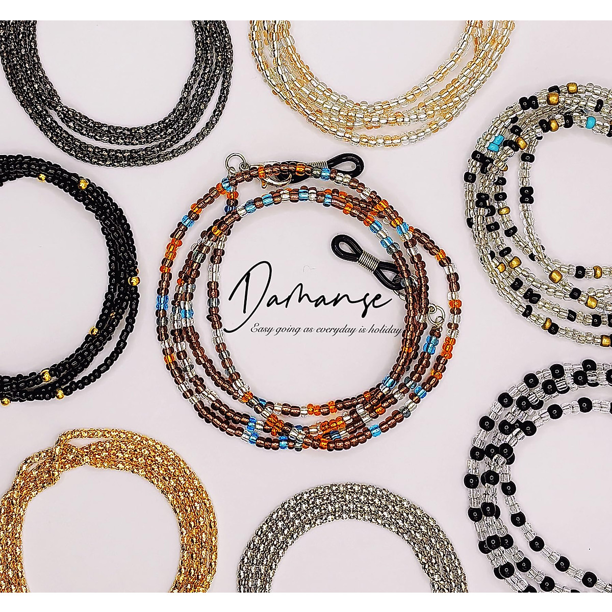 Damanse Eyeglass Chain,8 Pcs Eye Glasses Strap Holders around Neck For Women,Beaded Glasses Chain (8pcs-h)