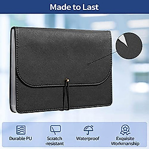 Sooez 24 Pockets Accordion File Organizer, Letter Size, Durable Leather Expanding File Folder, Paper Bill Tax Receipt Organizer, Large Capacity Document Holder with Blank Labels, Black