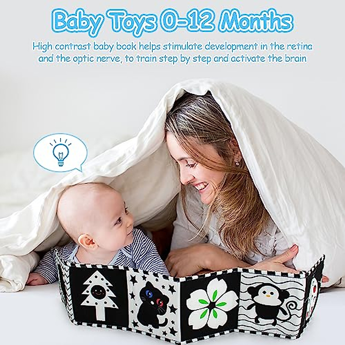 Cawgug Black and White Books High Contrast Baby Toys 0-6 Months Baby Soft Book for Early Education Infant Tummy Time Toys Infant Sensory Toys 6-12 Months Montessori Activities Cloth Book for Babies