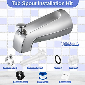 Enhon Tub Spout with Diverter, Universal Fits 1/2'' Copper Pipe, 1/2'' IPS and 3/4'' IPS, Bathroom Bathtub Tub Faucet Replacement with Adapters (Brushed Nickel)