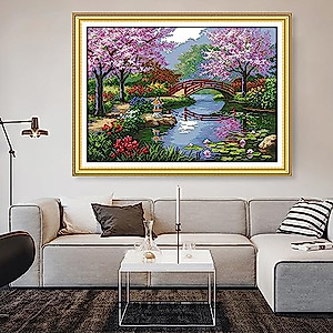 Dimension Cross Stitch Kits Stamped Full Range of Embroidery Starter Kits for Beginners Embroidery Kit Needlepoint Kits for Adults Stamped Cross Stitch 11CT-Park Scenery 16.9x21.7 inch