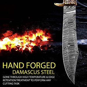 Skokie Knives Custom Hand Made Damascus Steel Hunting Knife Handle Camel Bone (Green)