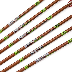 SHARROW 6/12pcs Archery Pure Carbon Arrows 30 inch Hunting Target Arrow 400 Spine Wood Grain Arrow Shaft GPI 7.5 with Turkey Feathers Arrow Quiver for Compound Bow Recurve Bow (Arrows+Quiver, 12pcs)