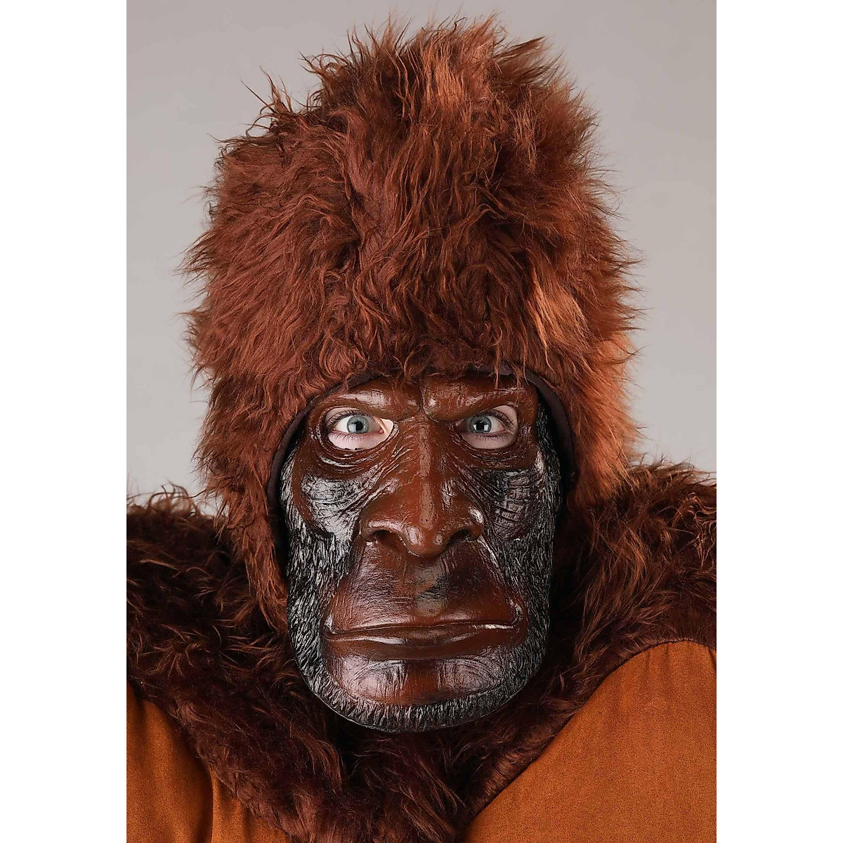 Plus Size Bigfoot Costume | Adult Men's Sasquatch Furry Outfit, Headpiece, Mask, Jumpsuit, Attached Gloves, Shoe Covers 4X Brown