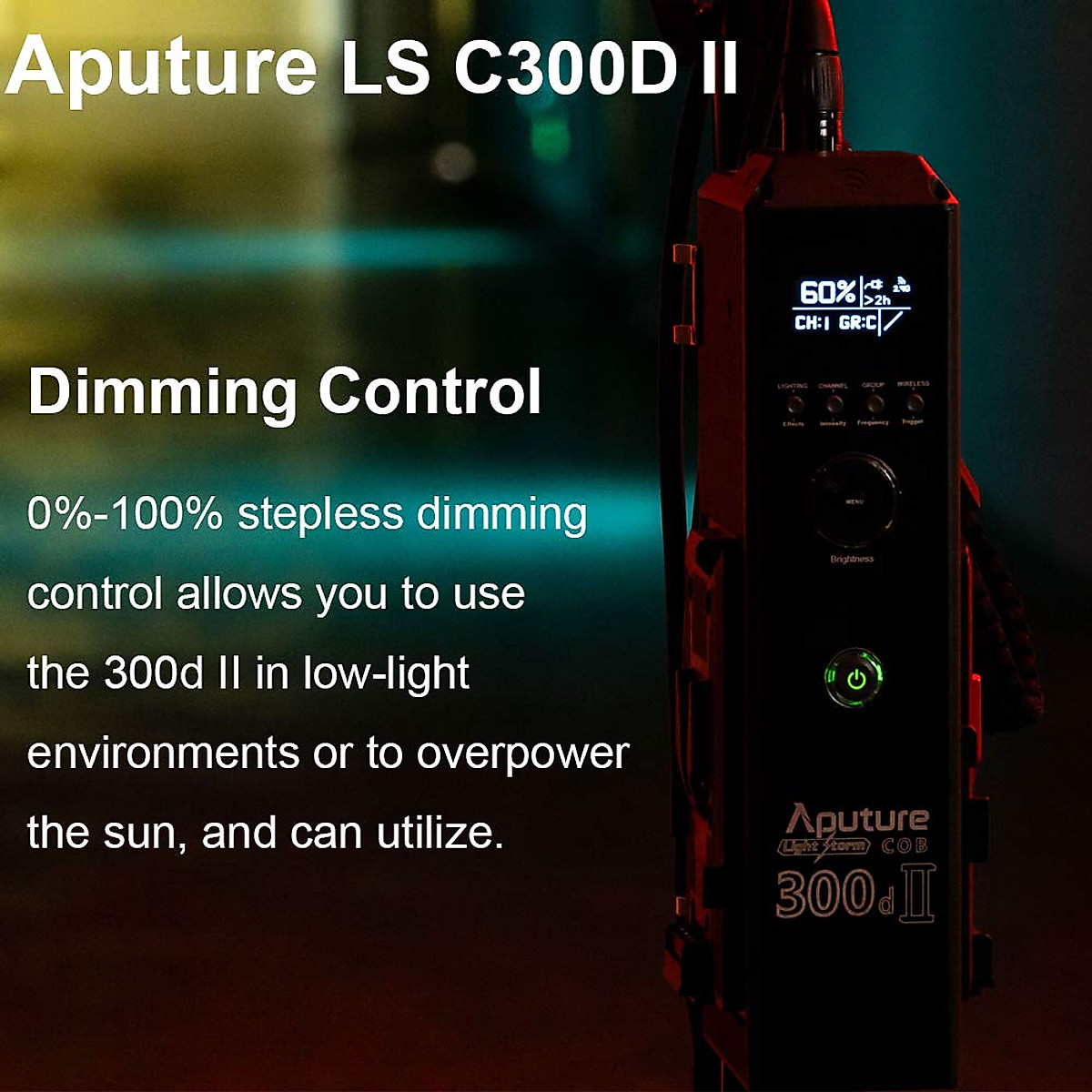 Aputure LS C300D Mark II COB Light Storm 350W 55000lux Daylight Balanced Led Video Light V-Mount CRI97+ TLCI97+ 8 Built-in Lighting Effects Sidus Link App Control 2.4G 100m Wireless Remote Control
