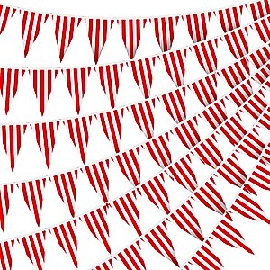 328ft Carnival Circus Party Decorations Supplies, Circus Carnival Bunting Banner 200 pcs Red and White Striped Pennant Banner Flags String Triangle Bunting Flags for Carnival Birthday Party