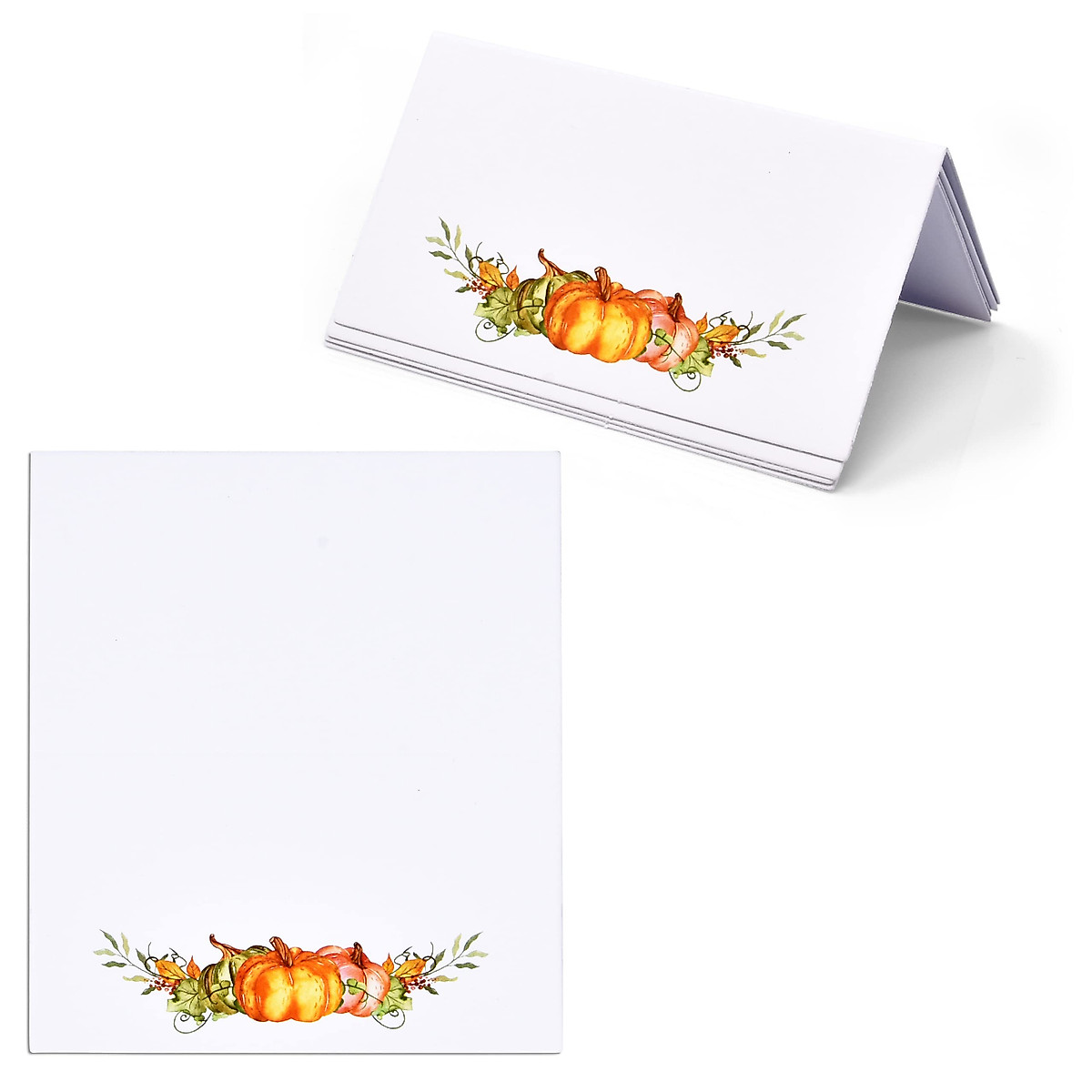 100 Pack Thanksgiving Place Cards with Pumpkins and Fall Leaves Seating Harvest Name Card Table Setting Folded Paper Autumn Tent Cards for Dinner Wedding Tables Placement Party Decorations 2" x 3.5"