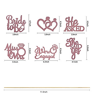 Rose Gold Wedding Party Decoration - He Asked - She Said Yes - Mr &Mrs - Bride To Be - We're Engaged and Love - 12 Pcs Glitter Wedding Cake Toppers Centerpiece Sticks Flower or Table Toppers