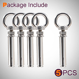M8* 80mm Expansion Screw with Eye Ring Anchor Internal Eye Bolt Fastener 304 Stainless Steel 5 Pack (Ring Lifting Expansion Eyebolt M8* 80mm)