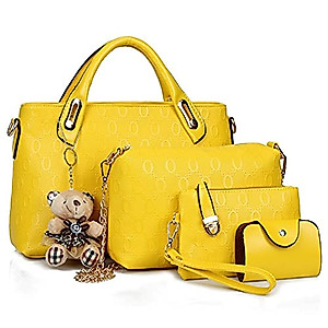 RainboSee 4pcs Set Handbags for Women Fashion Top Handle Shoulder Bag Hobo Shopper Satchels Card Holder Tote Purses Yellow
