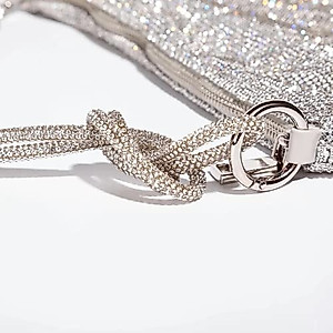 Amazleer Rhinestone Purse Shiny Hobo Bag for Women Rhinestone Handbag Chic Evening Purse Crystal Clutch Bag Silver