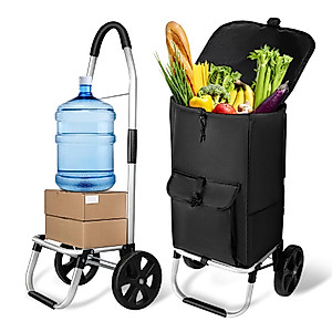 2-in-1 Foldable Utility Cart,Bumkimue Portable Grocery Shopping Cart with Wheels, Removable Waterproof Bag, Collapsible Lightweight Large Capacity Hand Truck for Supermarket,Grey, Gray