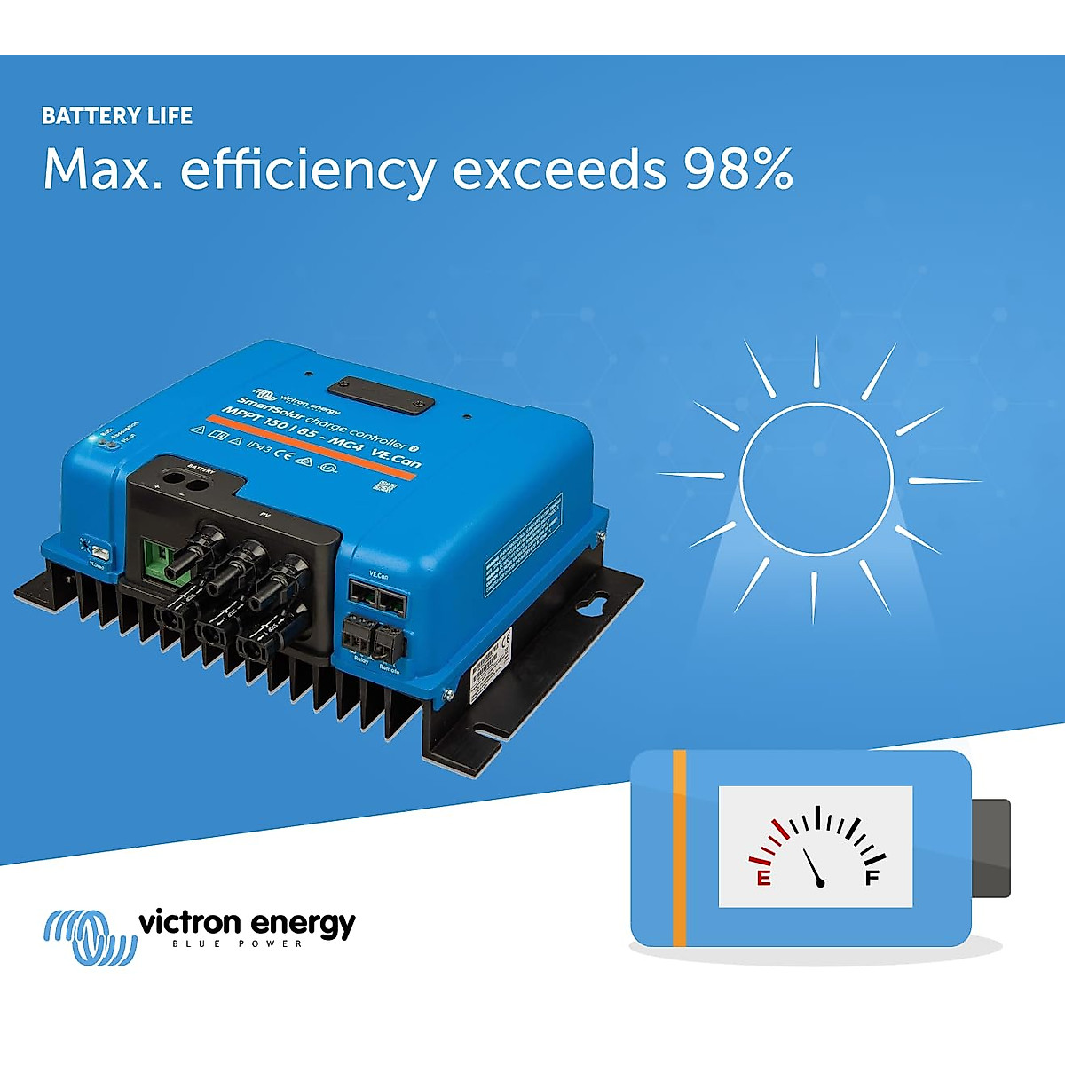 Victron Energy SmartSolar MPPT MC4 VE. Can 150V 85 amp 12/24/36/48-Volt Solar Charge Controller (Bluetooth)
