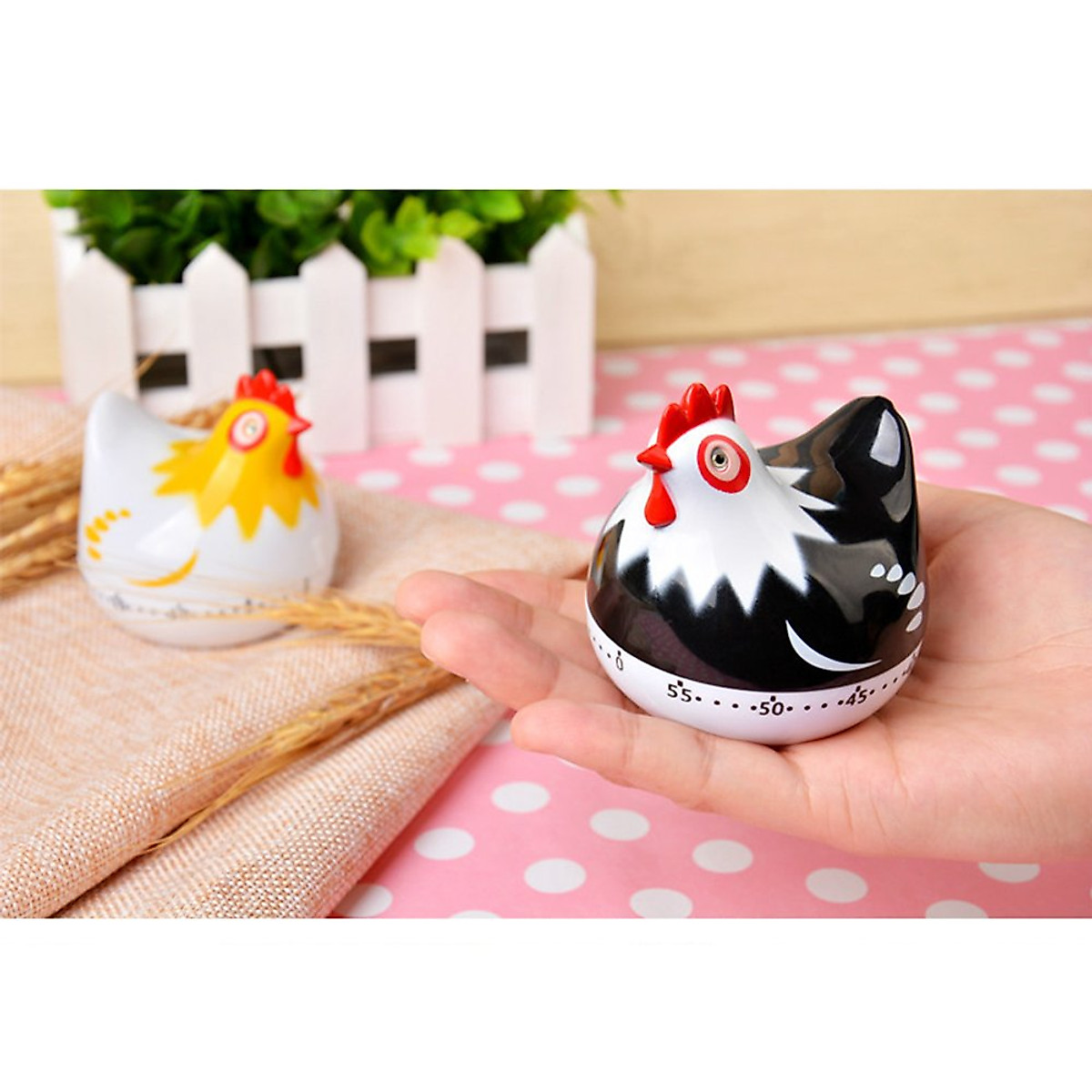 Cartoon Hen Mechanical Timers 60 Minutes Kitchen Cooking Timer Clock Loud Alarm Counters Mini Size Manual Timer for Study (Black)