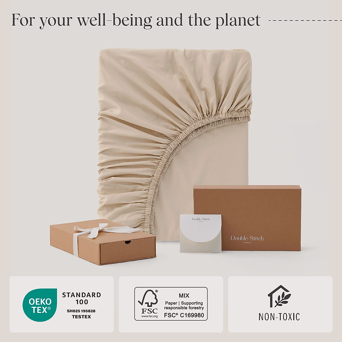 Double Stitch by Bedsure Cotton Tencel™ Lyocell Percale Duvet Cover and Fitted Sheet Bundle, 1 Cotton Tencel Lyocell Duvet Cover Set, 1 Cotton Tencel Lyocell Queen Fitted Sheet, King, Sandstone