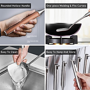 304 Stainless Steel Kitchen Utensils Set, Standcn 9 PCS Metal Cooking Tools Set with Meat Fork, Solid Spoon, Slotted Spoon, Spatula, Ladle, Skimmer, Slotted Spatula, Spaghetti Server, Large Spoon