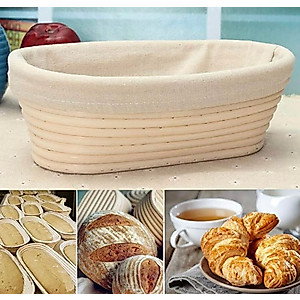 Bread Banneton Proofing Basket Set of 2,10 Inch Oval Cane Sourdough Baskets with Lame + Dough Scraper Linen Liner Basting Brush for Making Baking