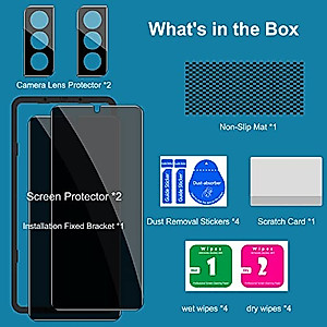 [2+2 Pack] LYWHL for Samsung Galaxy S22 Plus Privacy Screen Protector [Support Fingerprint ID] + Camera Lens Glass Protector, Black Film for Galaxy S22 Plus 6.6”, Case Friendly