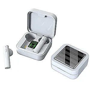 Wireless Earbuds with Solar Charger Case LED Digital Display Bluetooth 5.0 Headphones Waterproof Lightweight