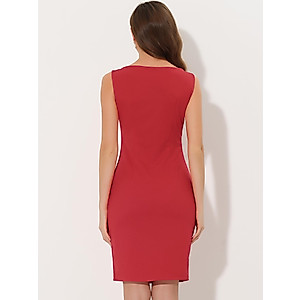 Allegra K Sleeveless Sheath Dress for Women's 2024 Boat Neck Teacher Casual Office Dresses X-Small Red
