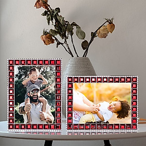 LARAINE Picture Photo Frame 5x7 Rhinestones Metal High Definition Glass Display Pictures for Tabletop Crystal Home Decorative Holiday Gift (Red, 5x7)