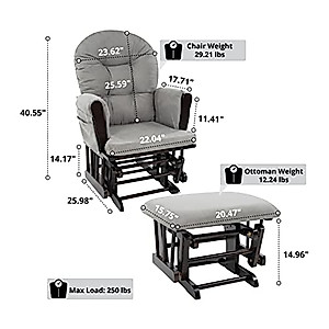 Naomi Home Brisbane Rocking Chair with Ottoman, Comfortable and Relaxing Glider and Ottoman Set for Nurseries Espresso, Dark Gray