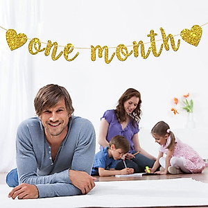INNORU One Month Banner, Baby Shower Party Decorations, Newborn Sign Banner, New Baby - Gender Reveal - Happy 30 Days Party Decorations, Gold Glitter