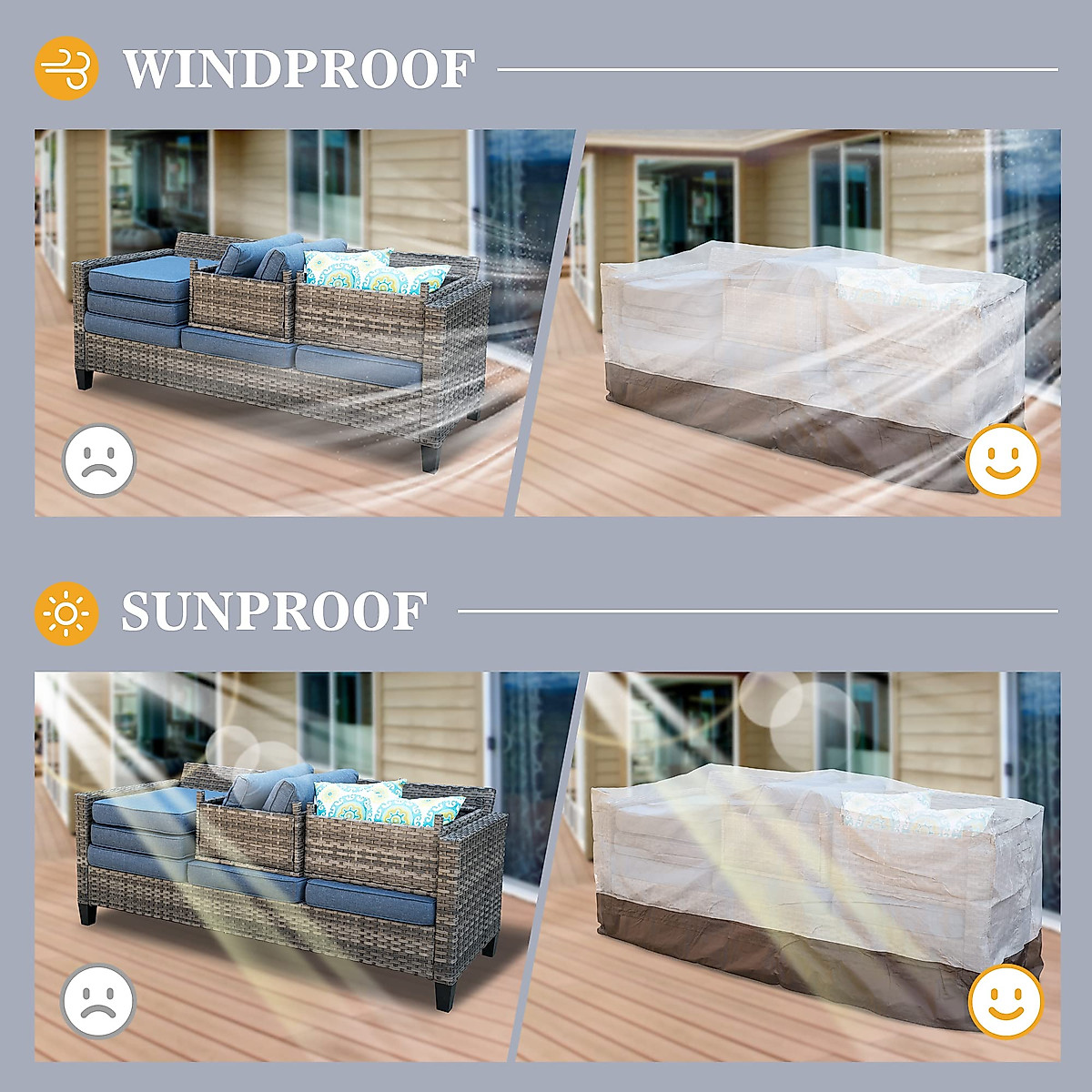 OVIOS Patio Furniture Set Cover Outdoor Sectional Sofa Set Cover Outdoor Sofa and Ottomans Cover Waterproof Furniture Covers, 78" L x 31" W x 29" H, Beige-Brown