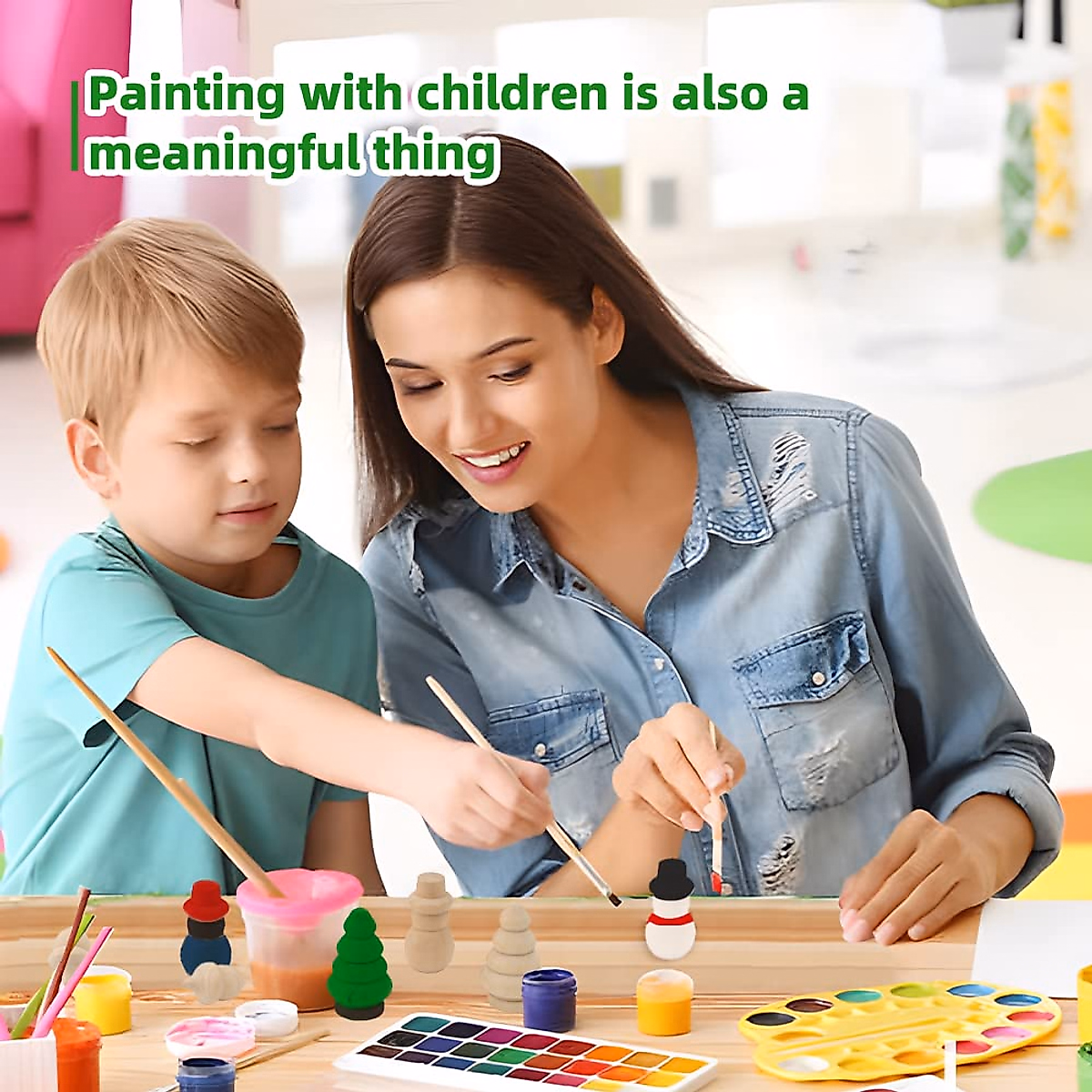 Luckforest 30Pcs Unfinished Wooden Set, Snowman Dolls Craft Christmas Tree Acorns Blank DIY Wooden Natural Wooden Xmas Tree for Crafts Arts Drawing Christmas Decor