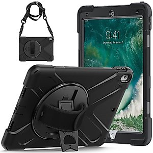 TSQ Case for iPad Air 3 10.5" 2019/ Pro 10.5 Inch Case 2017 | Military Grade Heavy Duty Rugged Protective Kids Case with Rotating Stand, Hand/Shoulder Strap, Cover for iPad Air 3rd Generation | Black