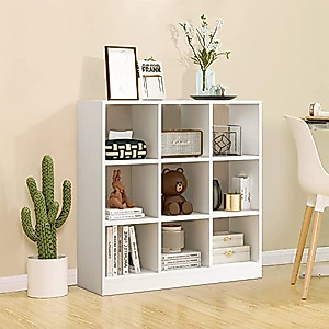 Giantex 9-Cube Bookcase White - 4-Tier Freestanding Open Bookshelf with Anti-Tipping Kit, Modern Floor Display Shelving, Wood Cube Storage Organizer for Living Room, Kid's Room, Bedroom