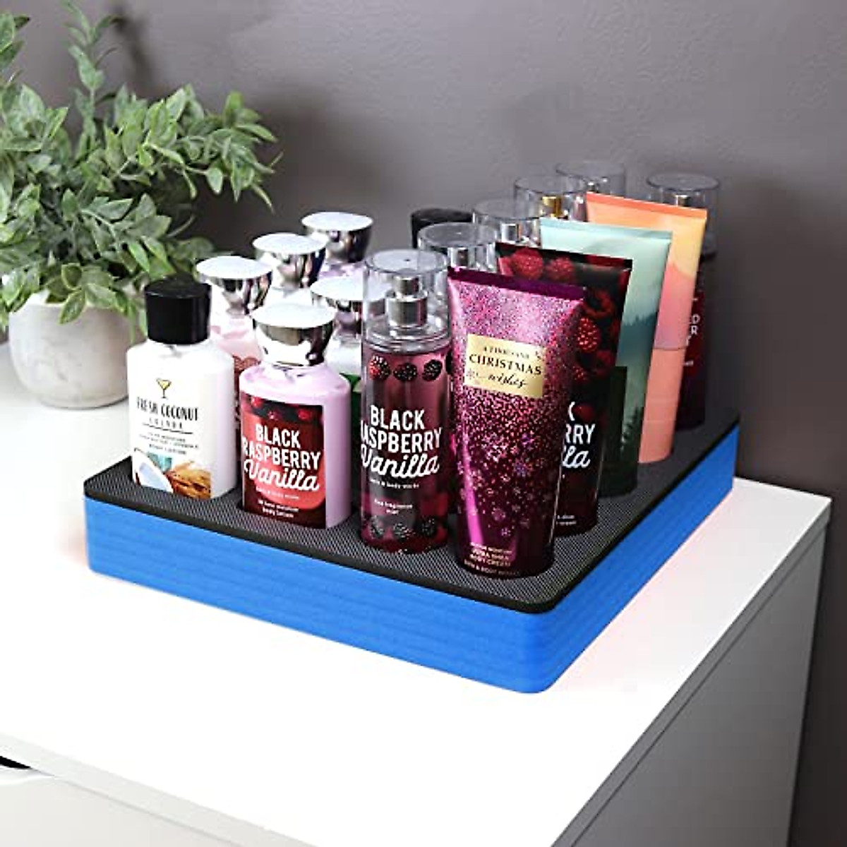 Polar Whale Lotion and Body Spray Stand Organizer Large Tray Blue Black Durable Foam Washable Waterproof Insert for Home Bathroom Bedroom Office 12.3 x 11.75 x 2 Inches 20 Slots