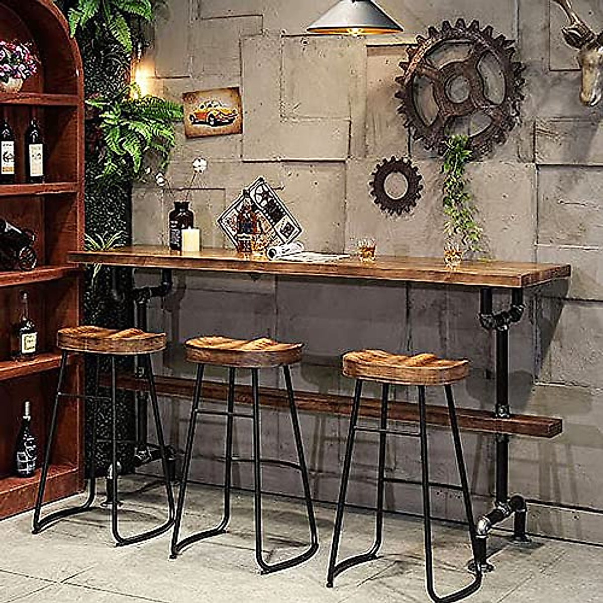 SUSUO Wood Top & Water Pipe Frame Counter Table Industrial 42-inch Height Table Bar Table, Farmhouse Dining Room Kitchen Furniture for Home Decor, 78.7" L x 19.7" W x 41.3" H