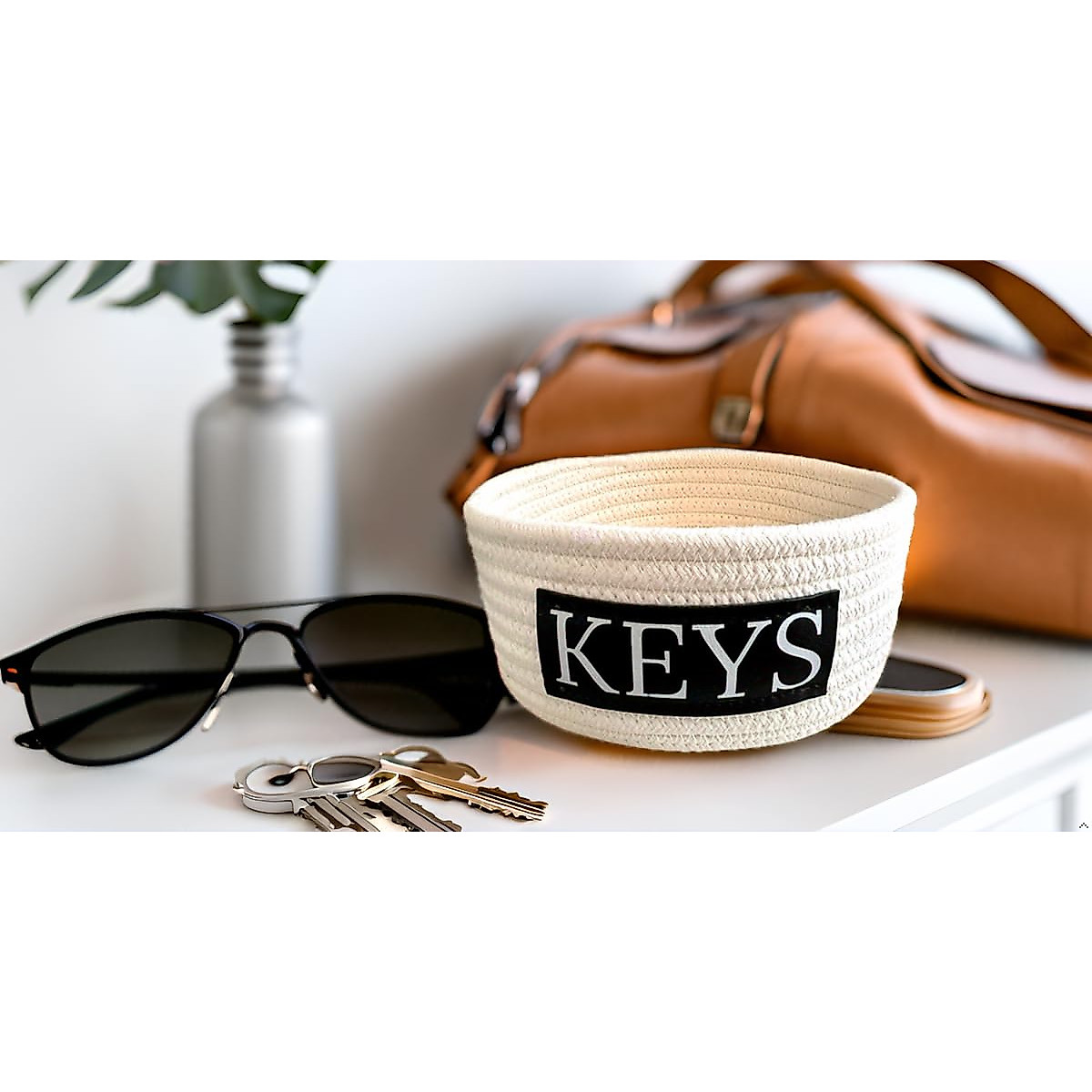 Key Organizer Storage basket for Entryway. Store your Keys, Change, Wallet, Sunglasses and Jewelry in this fun and convenient tray. Hold your items in one stylish storage bin.