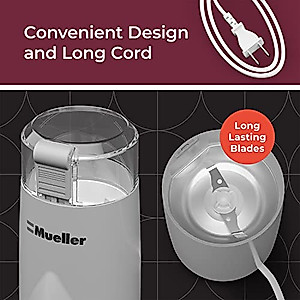 Mueller HyperGrind Precision Electric Spice/Coffee Grinder Mill with Large Grinding Capacity and Powerful Motor also for Spices, Herbs, Nuts, Grains, Grey