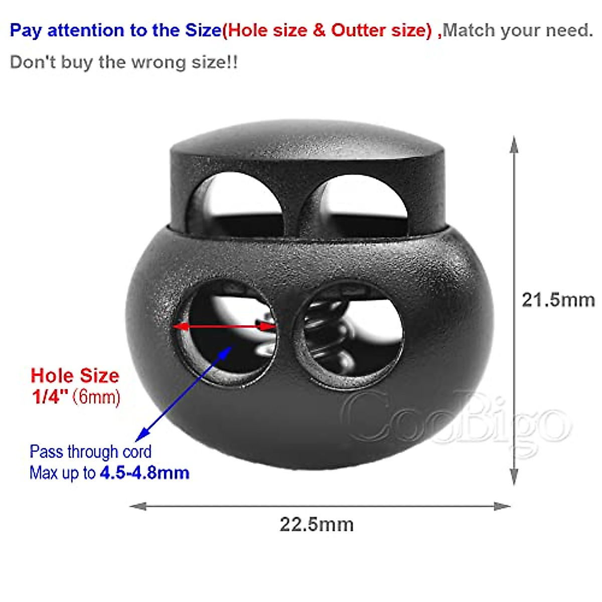 25pcs Spring Cord Lock End Stopper Fastener Slider Toggles Clip Double Hole Round Ball Plastic for Drawstrings Lanyard Paracord Elastic Bungee Shock Cord Rope